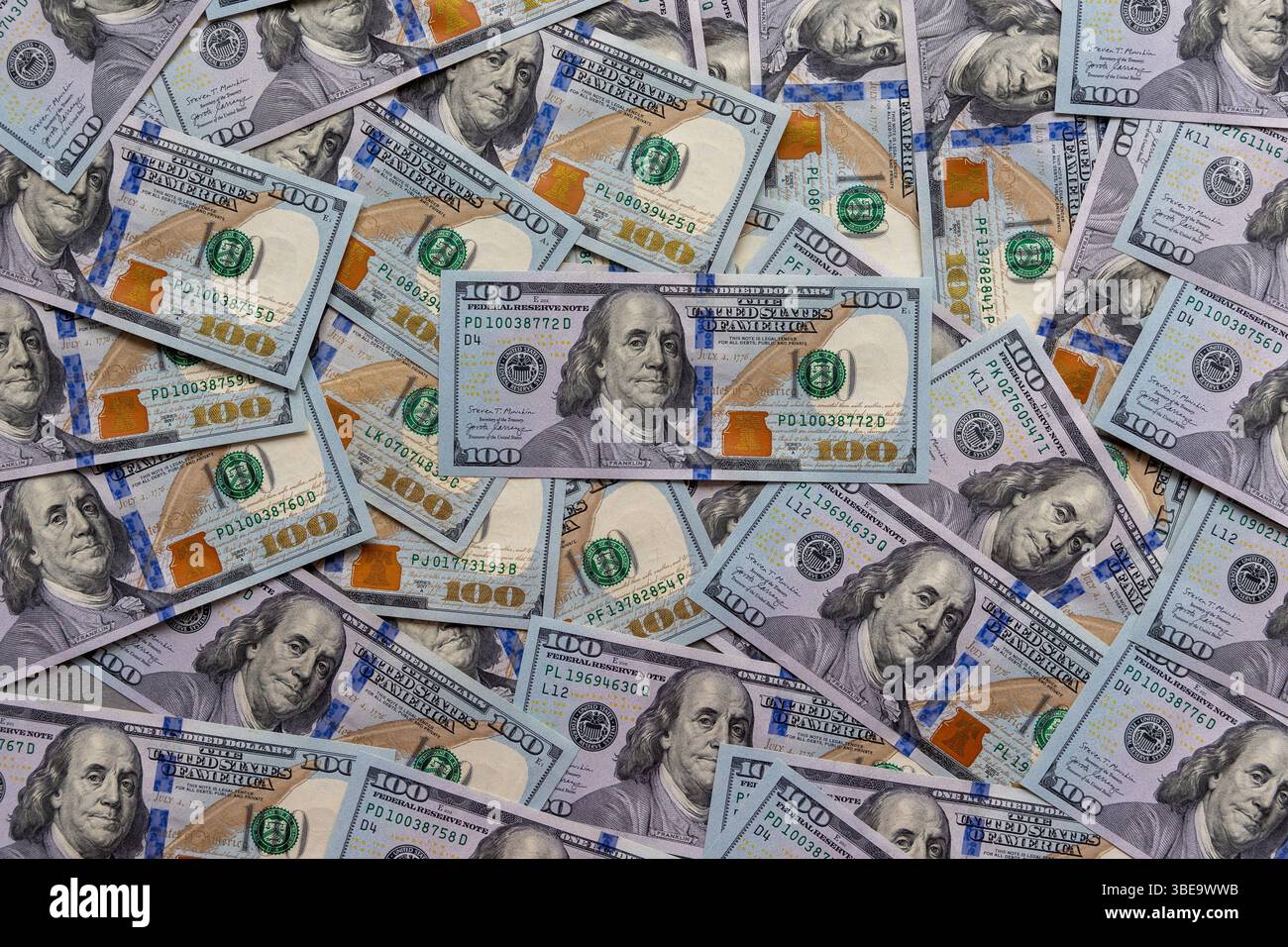 Abundant layout of US hundred-dollar bills. An array of US hundred ...
