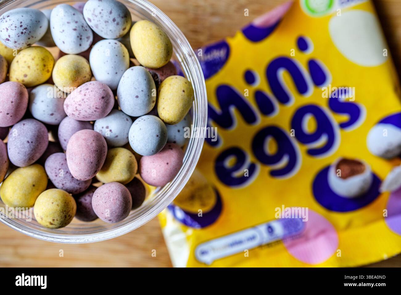 London UK, May 28 2025, Cadburys Sugar Coated Chocolate Mini Eggs Stock ...