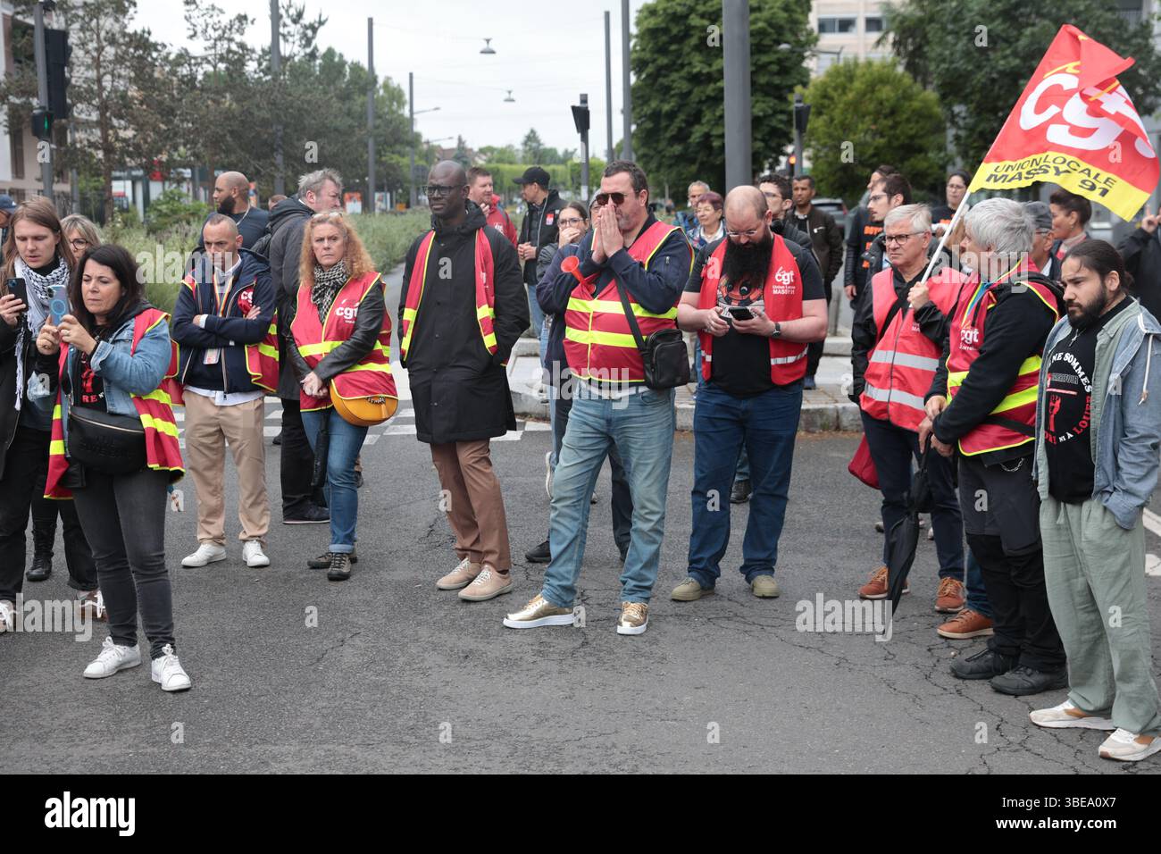 Massy, France. 28th May, 2025. CGT Union members attending a ...