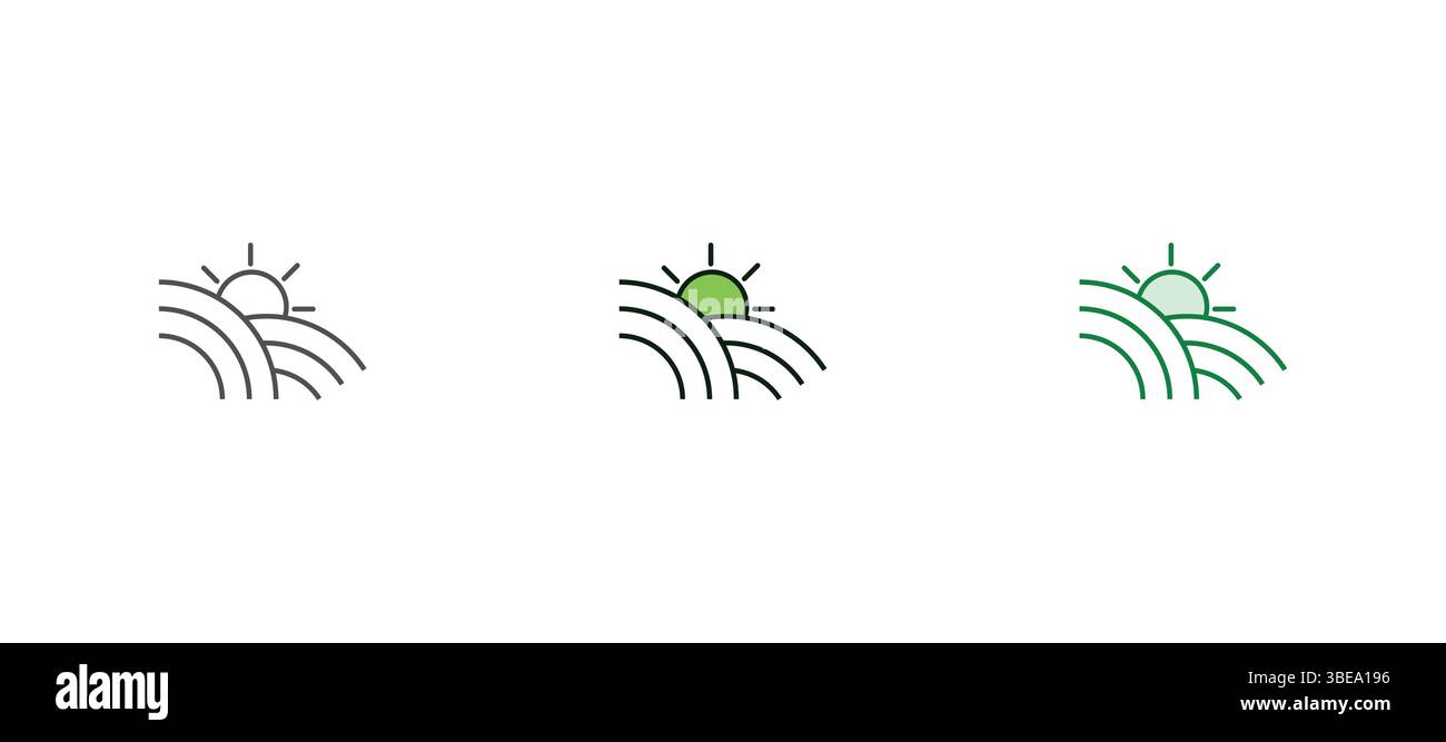 Sunrise icon set. Sunrise in field vector illustration. Sunrise logo ...