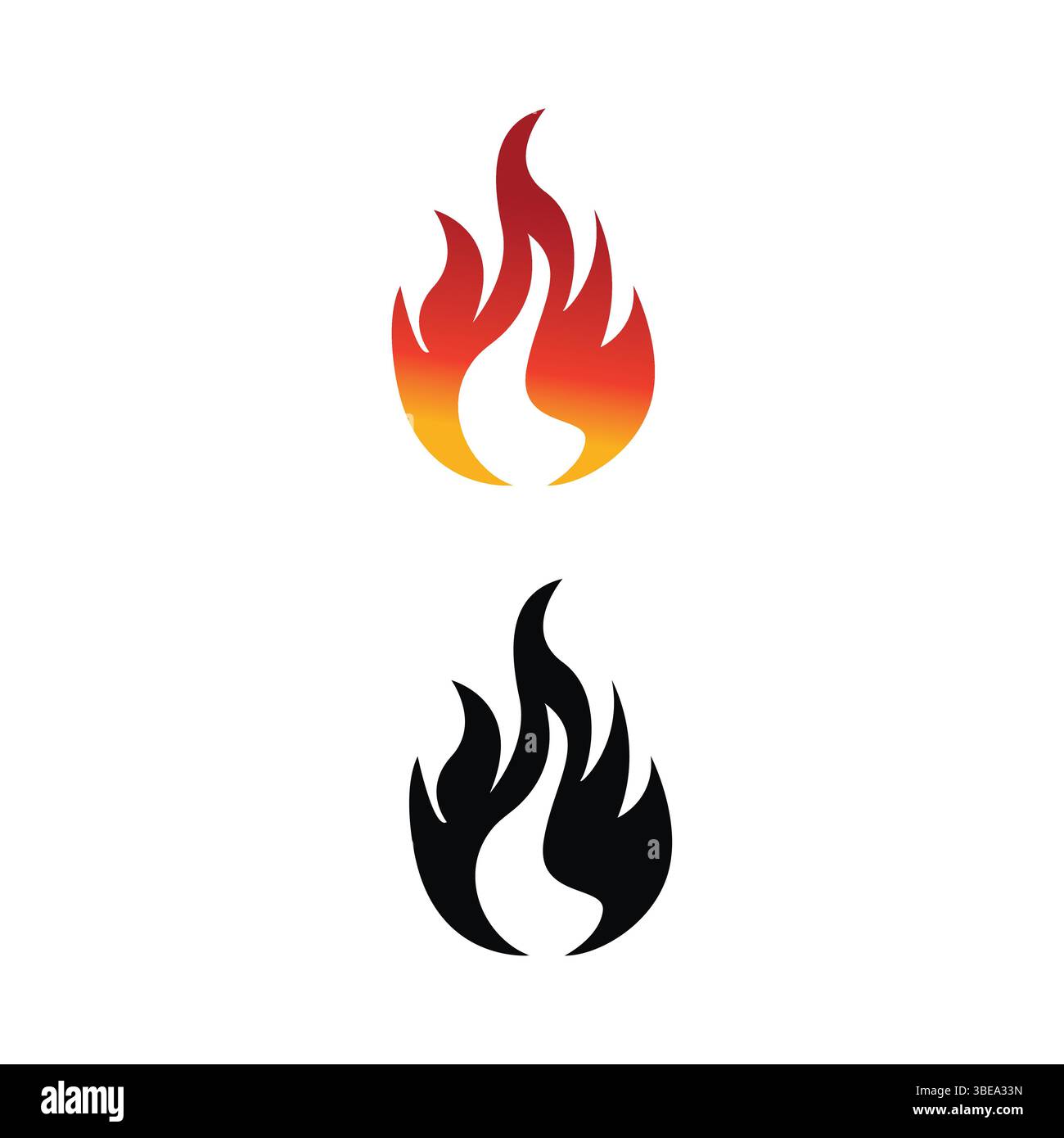 Flame Icon – Colorful and Silhouette Fire Symbol Design Stock Vector ...
