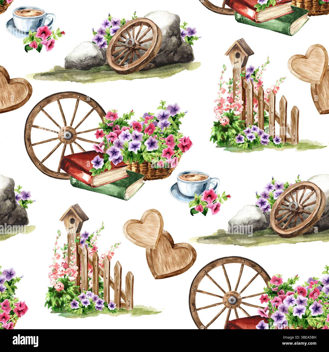 Rustic seamless pattern. Hand drawn watercolor illustration isolated on ...