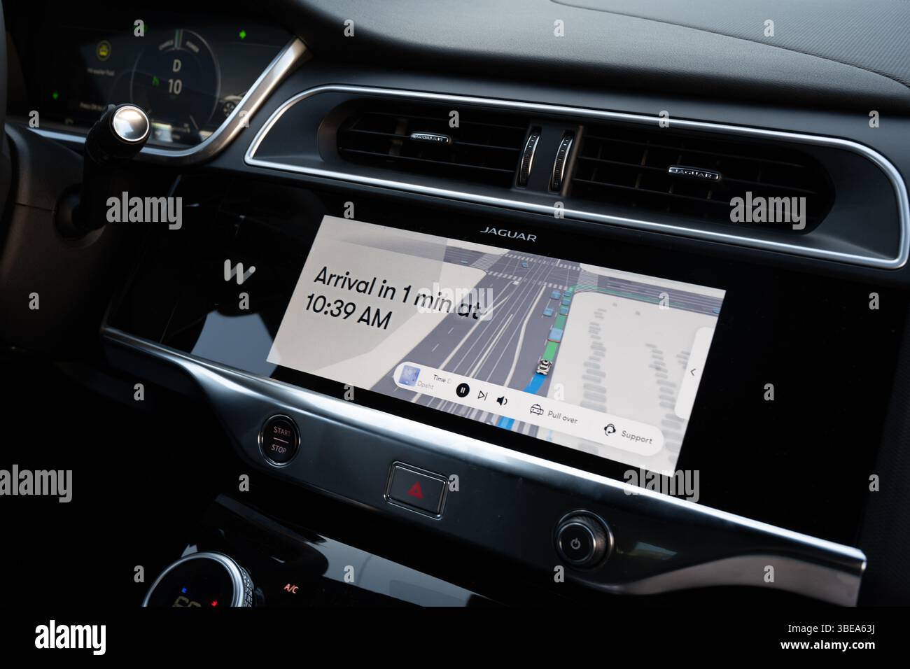 Close-up of information screen showing arrival time and 3D map of ...