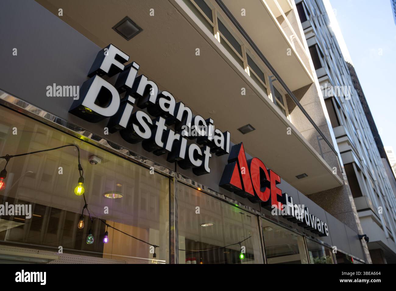 Facade of Financial District Ace Hardware with prominent signage ...