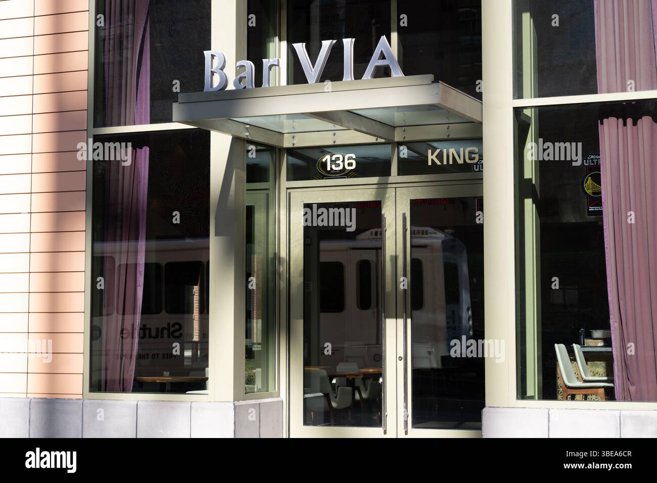 Facade of Bar VIA with signage, SoMa neighborhood, San Francisco ...