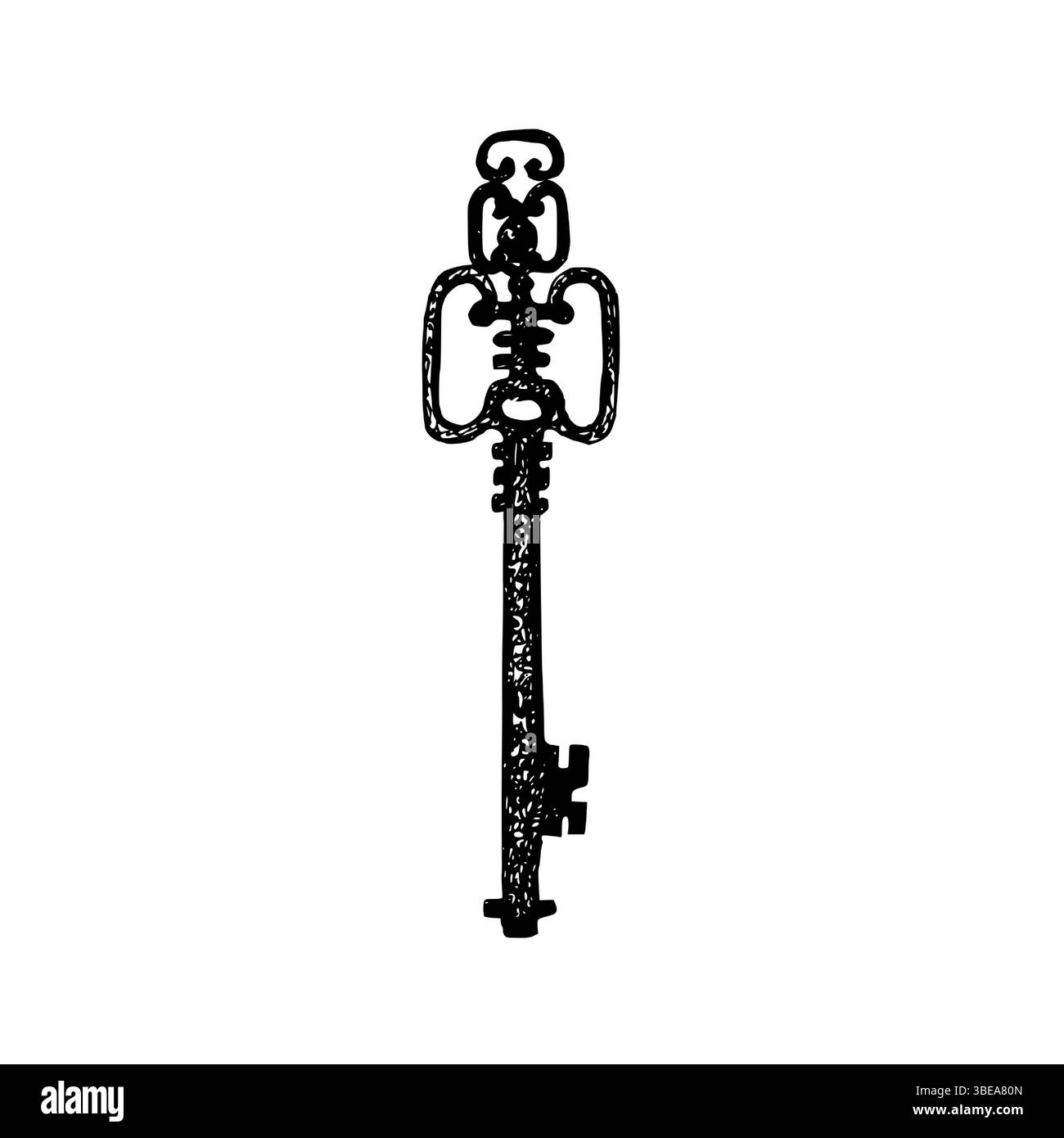 Old vintage key. Graphics vector illustration with white plate. Black ...