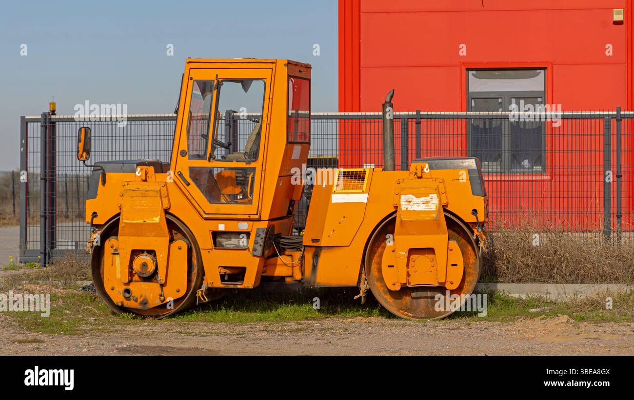 Old Yellow Articulated Tandem Roller Road Construction Machine Stock ...