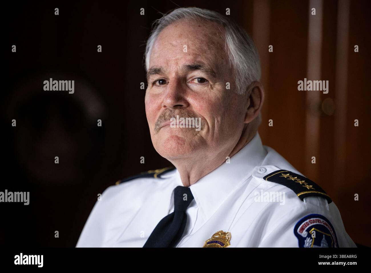 Outgoing U.S. Capitol Police Chief J. Thomas Manger gives an interview ...