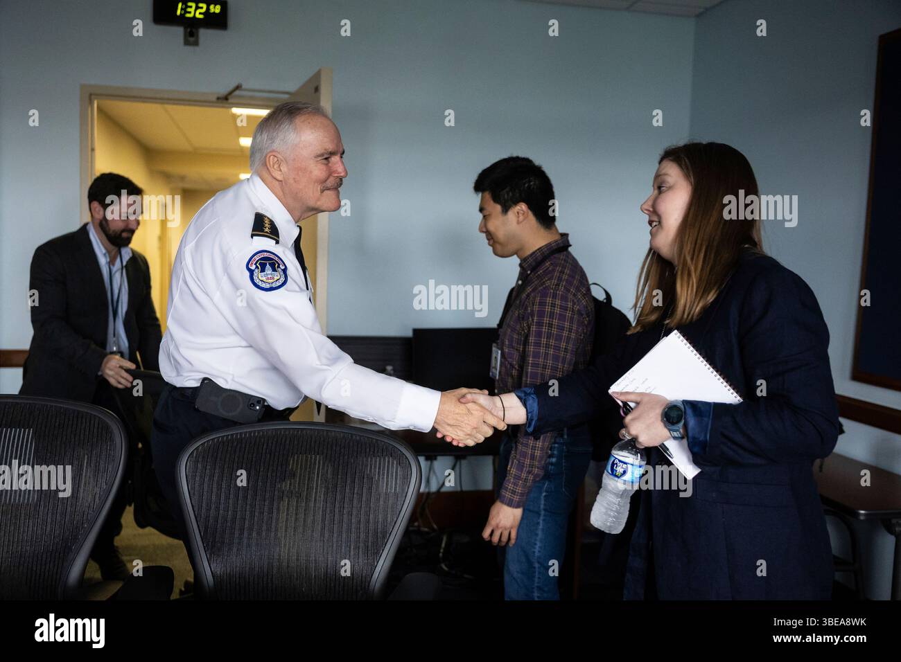 Outgoing U.S. Capitol Police Chief J. Thomas Manger is seen with ...