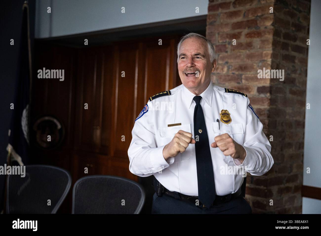 Outgoing U.S. Capitol Police Chief J. Thomas Manger gives an interview ...