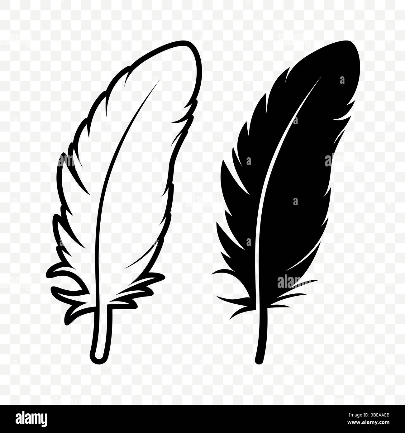 Vector Black and White Fluffy Feather Logo Icons. Silhouette Feather ...