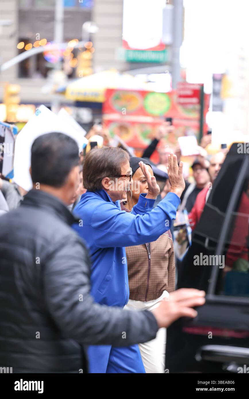 Jackie Chan is seen leaving "Good Morning America" on May 28, 2025 in ...