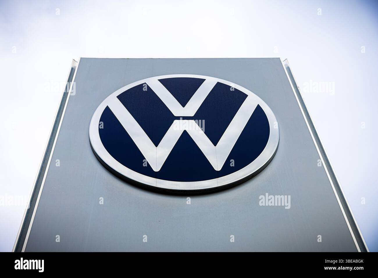 Wolfsburg, Germany. 27th May, 2025. The Volkswagen logo is on an ...