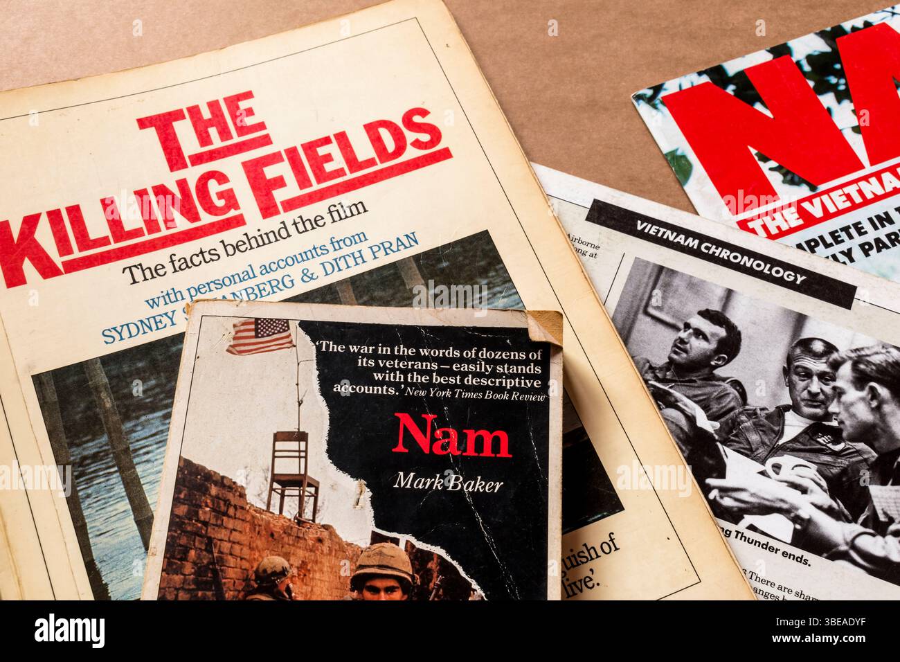 Background with various books and magazines about the Vietnam War; 50th ...