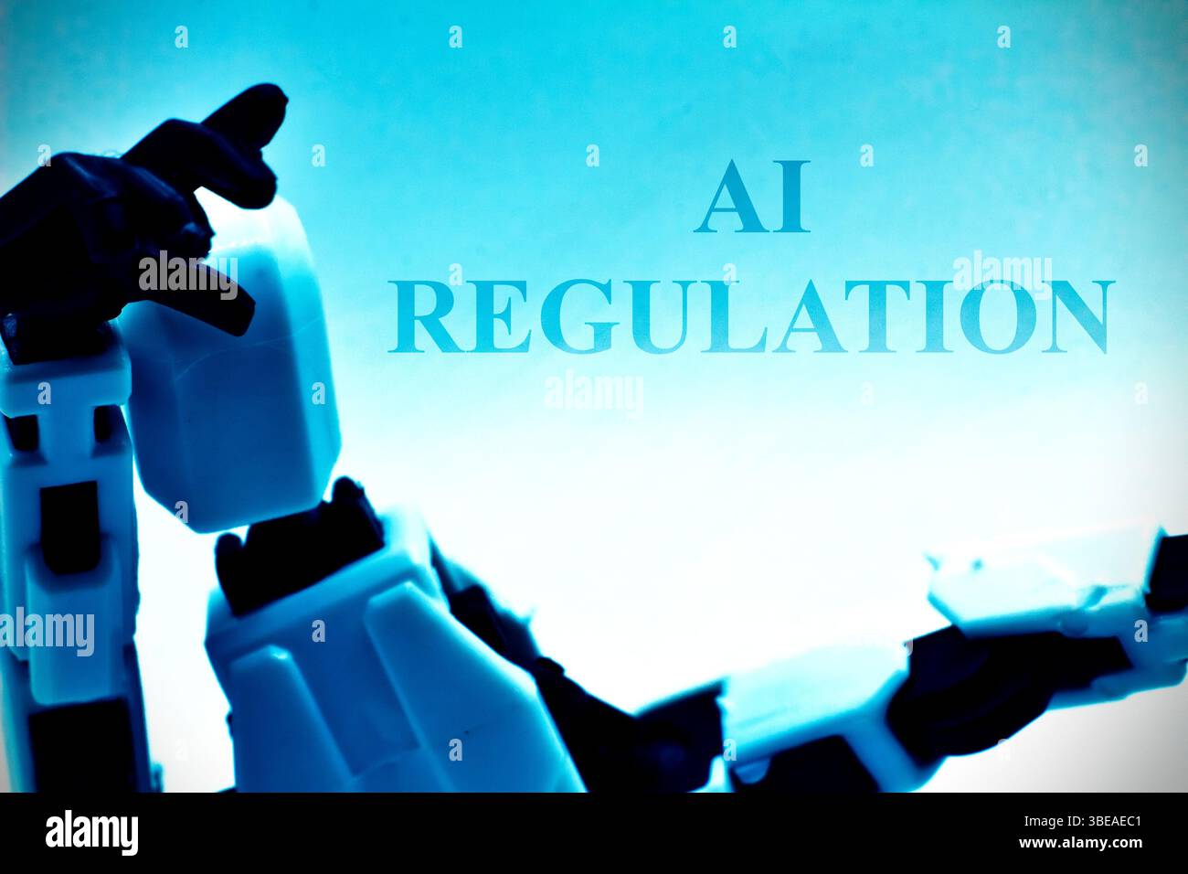 Robot with the text "Ai Regulation" representing theme of robots and AI ...