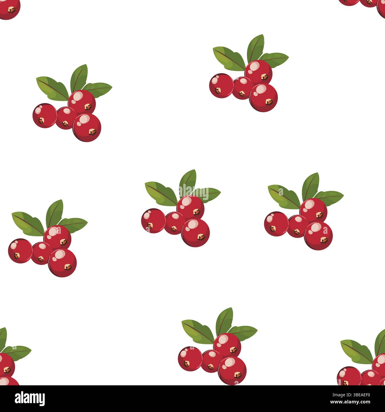 Seamless repeating cranberry clusters with leaves on white background ...
