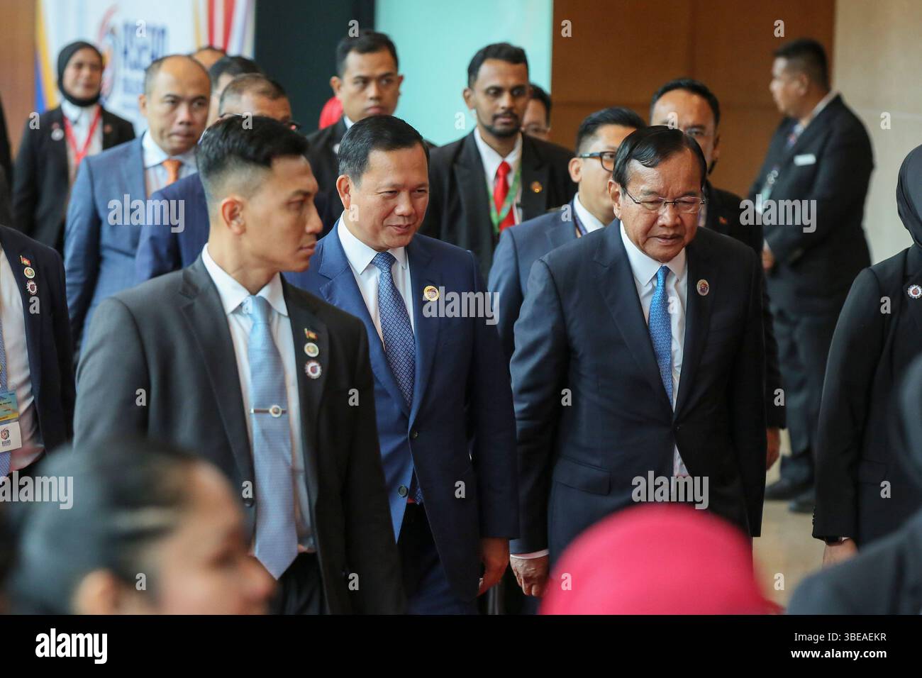 Hun Manet the Prime Minister of Cambodia (center) and Prak Sokhonn the ...