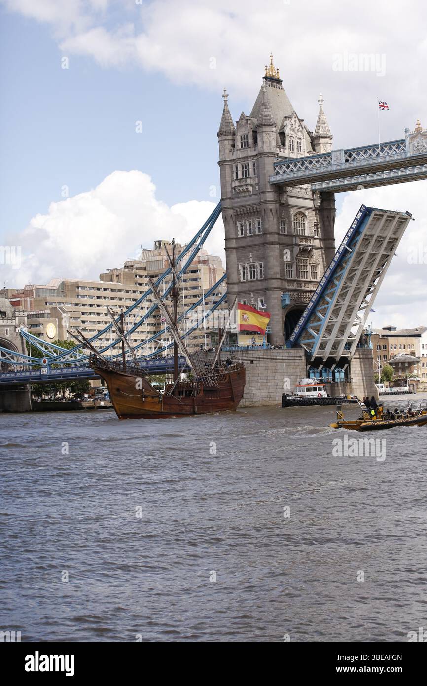 28th May 2025, Tower Bridge, London, England Replica of Columbus' Ship ...