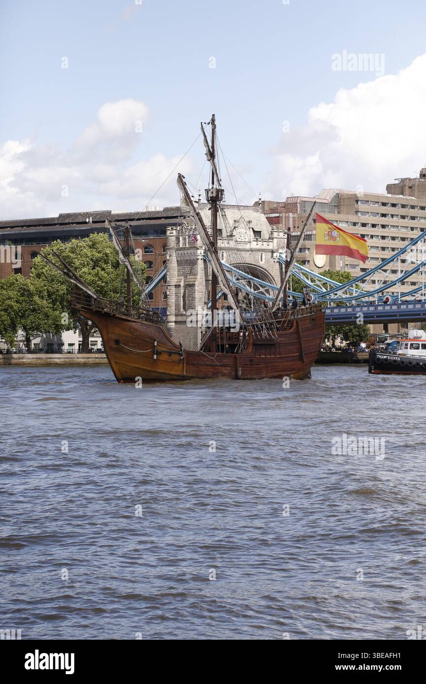 28th May 2025, Tower Bridge, London, England Replica of Columbus' Ship ...
