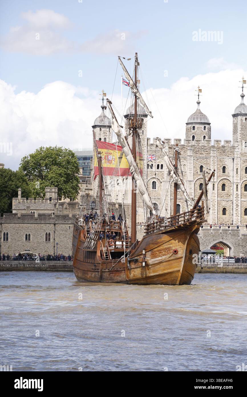28th May 2025, Tower Bridge, London, England Replica of Columbus' Ship ...