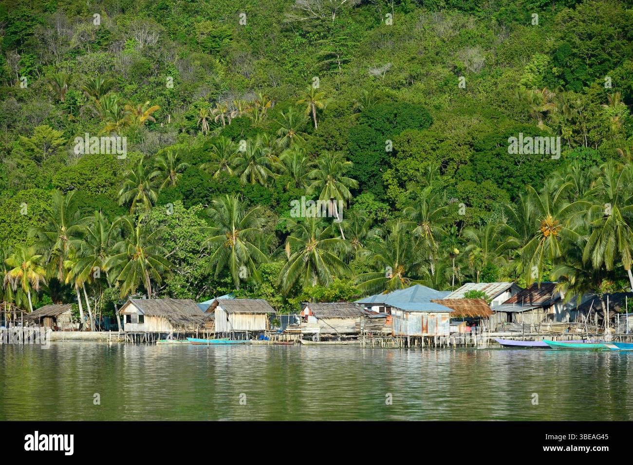 A traditional Papua fishing village in Raja Empat islands, West Papua ...