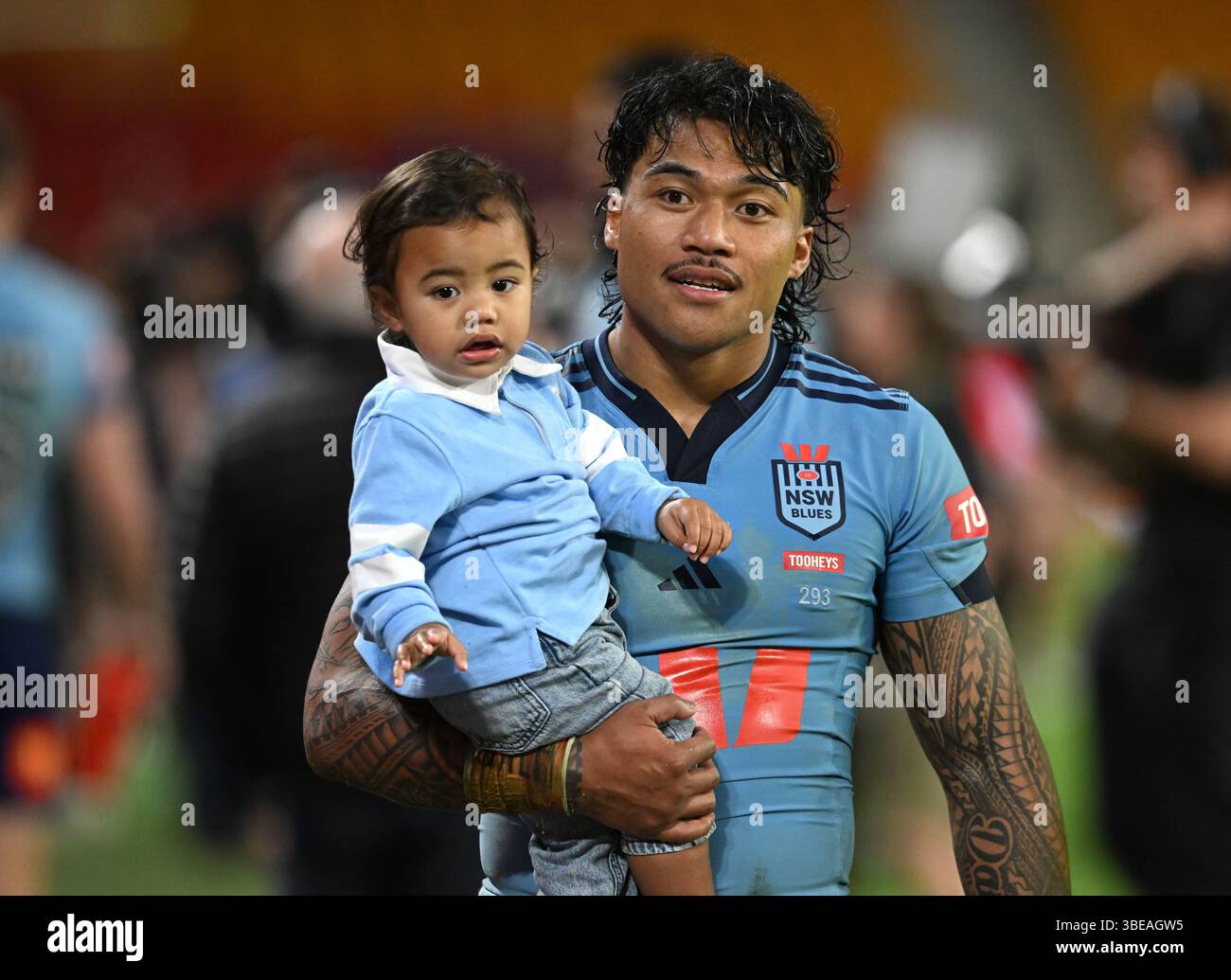 Brisbane, Australia. 28th May, 2025. Brian To'o of the Blues celebrates ...