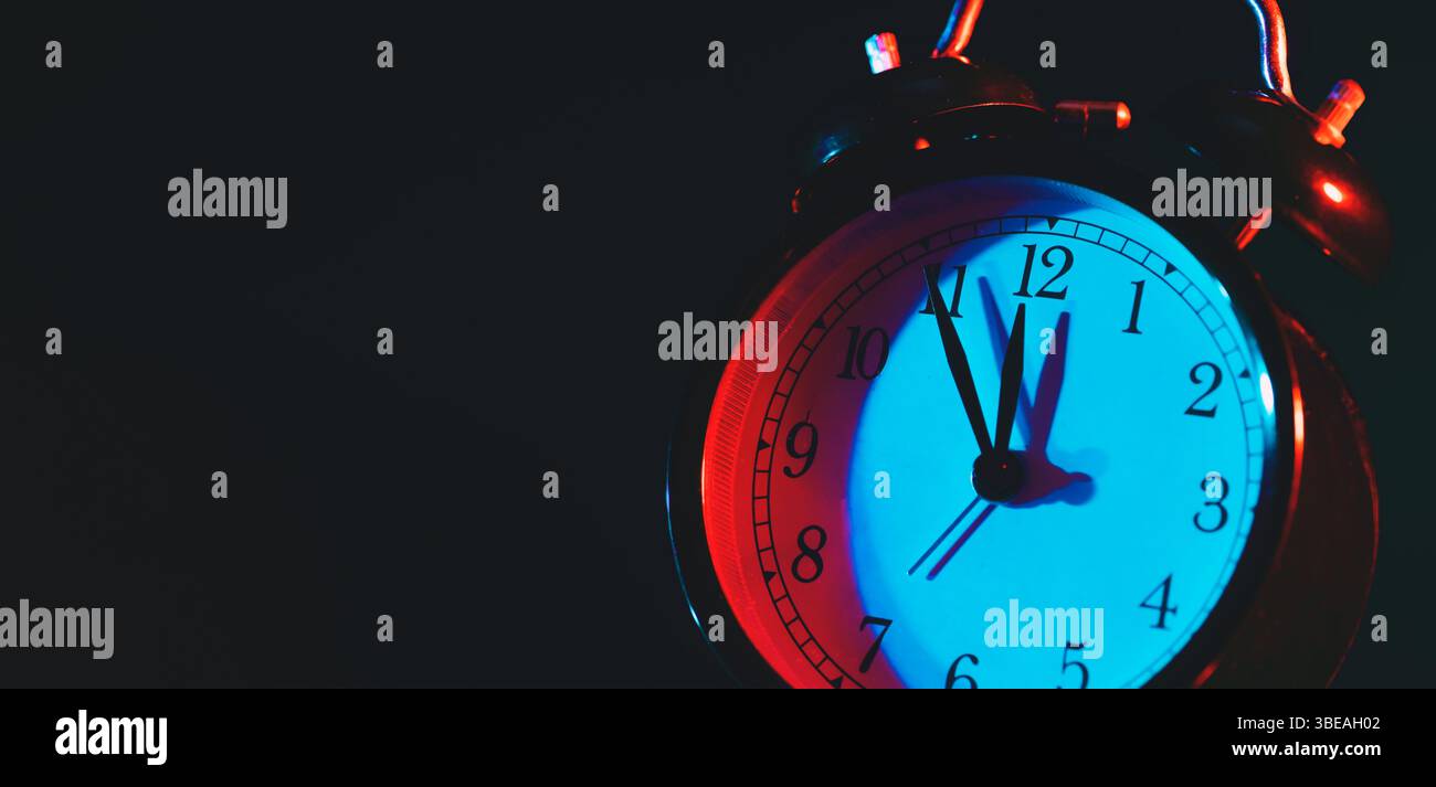 Analog retro clock, five minutes to midnight. Time past concept Stock ...