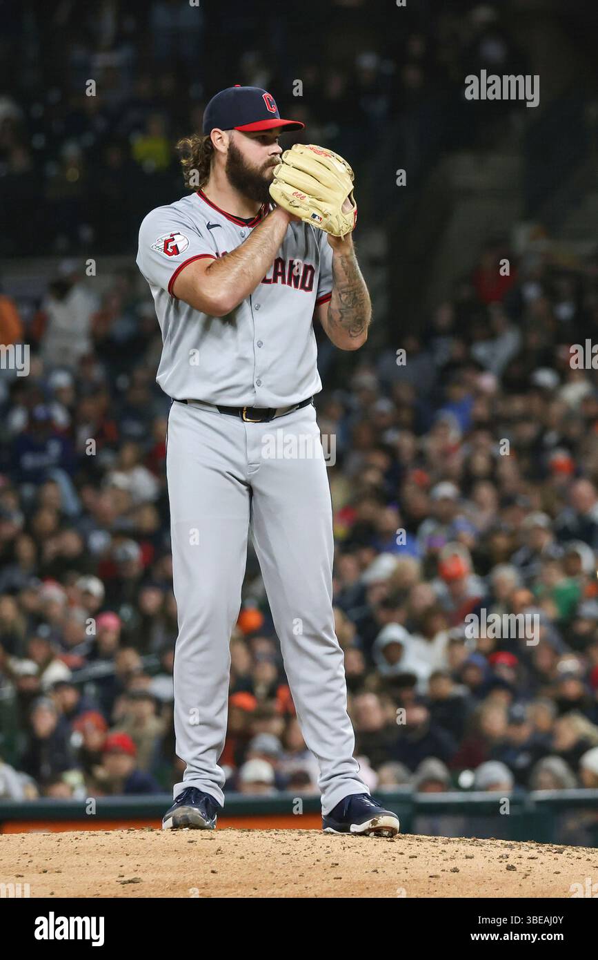 DETROIT, MI - MAY 23: Cleveland Guardians relief pitcher Hunter Gaddis ...