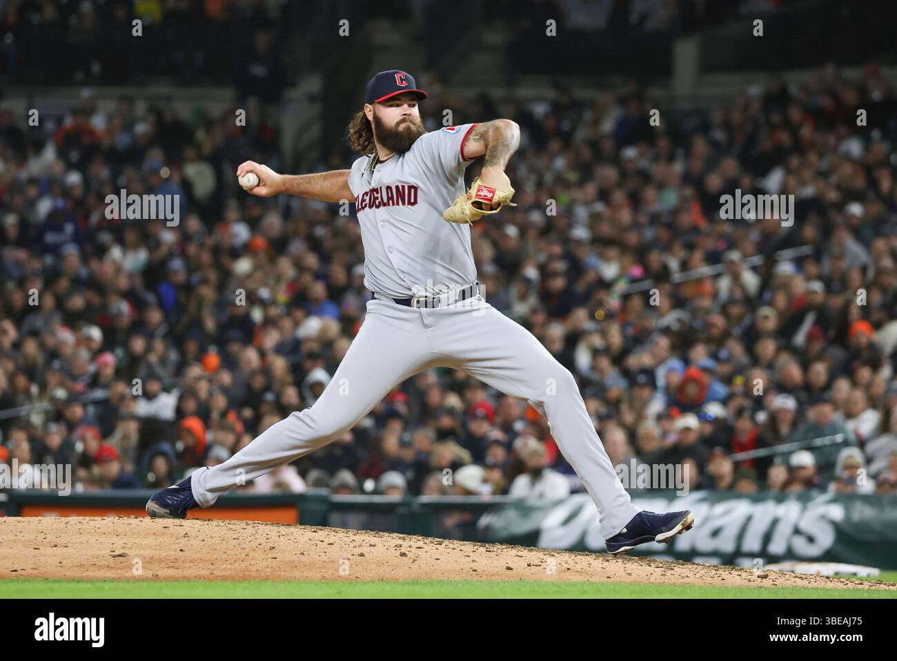 DETROIT, MI - MAY 23: Cleveland Guardians relief pitcher Hunter Gaddis ...