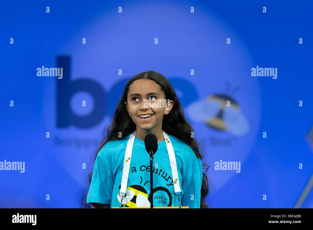 Sara Daoud, of Tucker, Ga., spells her word as she competes during the ...