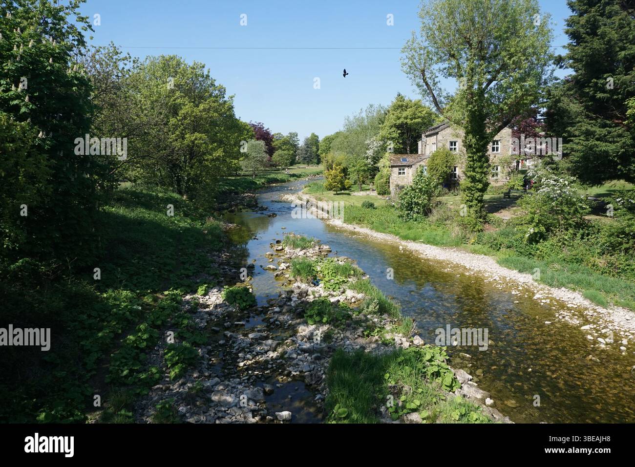 stream running through village in Yorkshire Stock Photo - Alamy