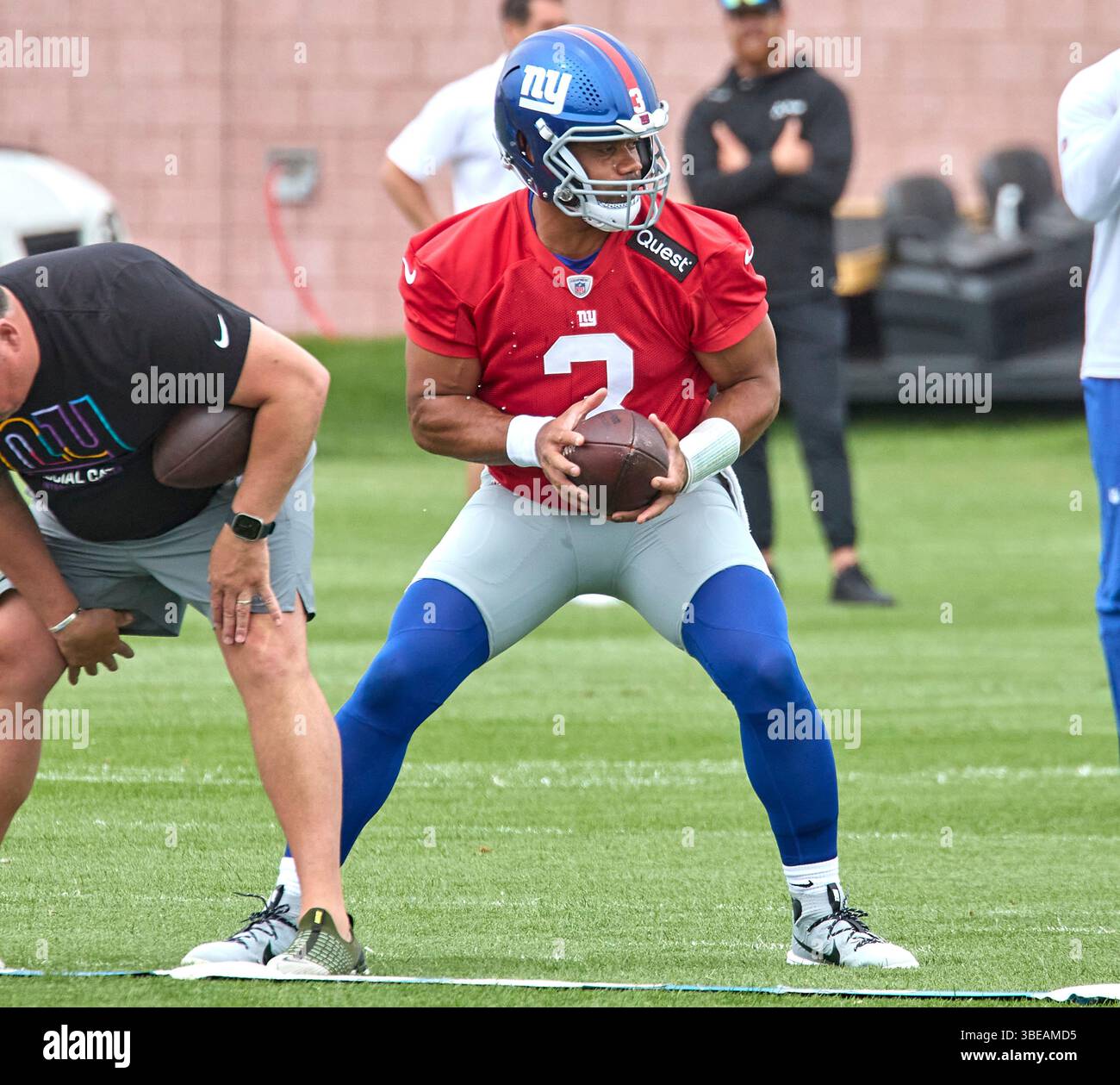 New York Giants quarterback Russell Wilson (3) during organized team ...