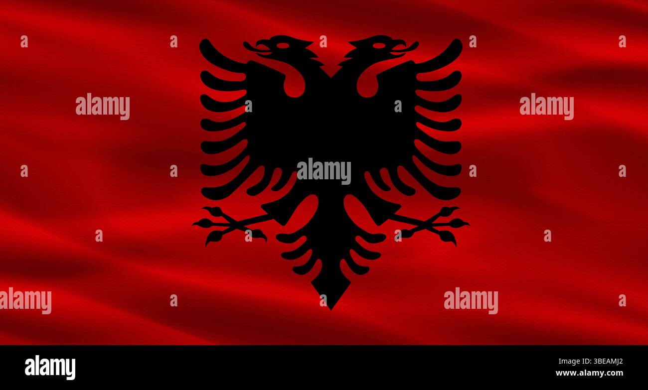 Albania flag with fabric texture. Realistic flag of Albania waving ...