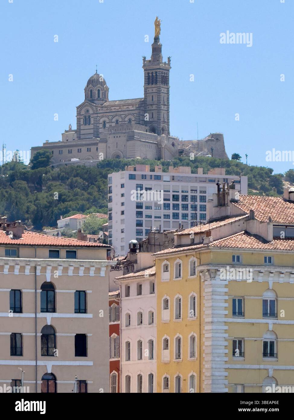 Marseille, France - July 10, 2024: Downtown scenery. Basilica ...