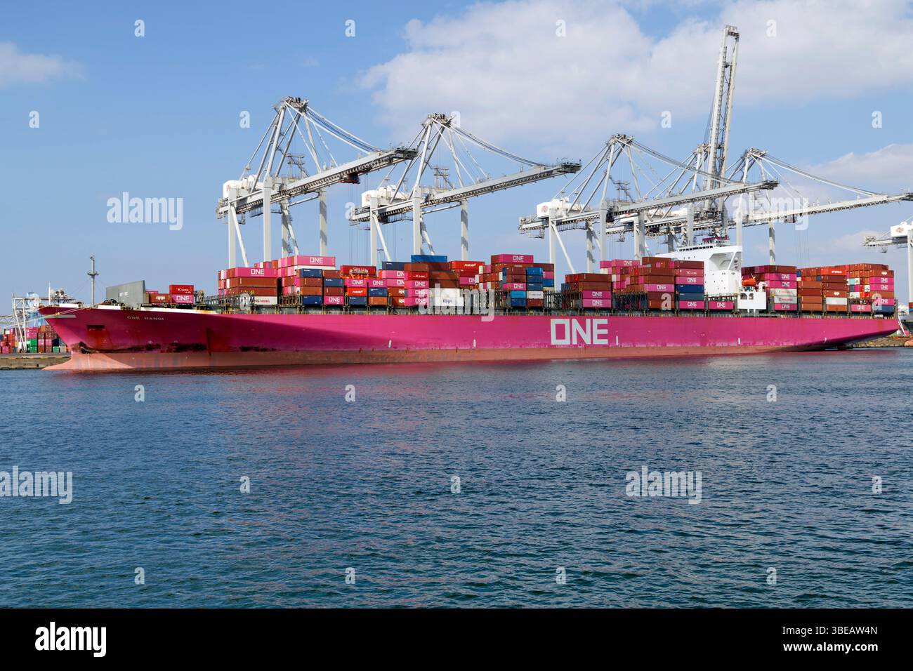 The container ship One Hanoi is moored at the terminal in the port of ...