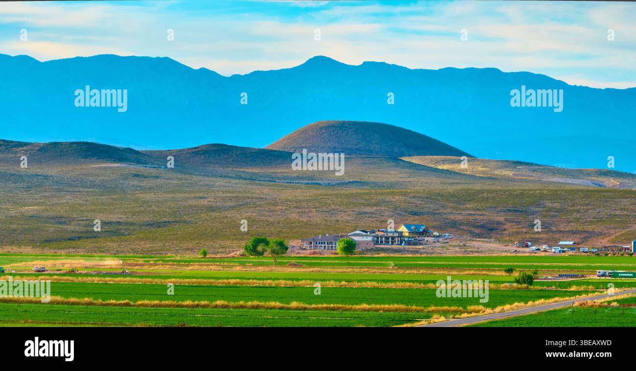 Aerial Farmland Ranch Homes and Mountains Wide Panorama Stock Photo - Alamy