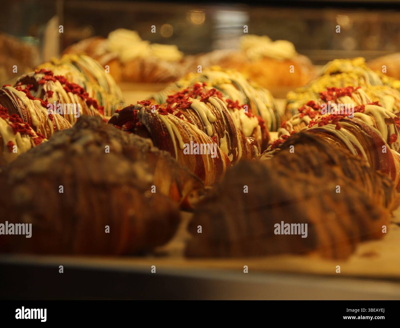 Freshly baked croissants on display in a glass vitrine at Machane ...