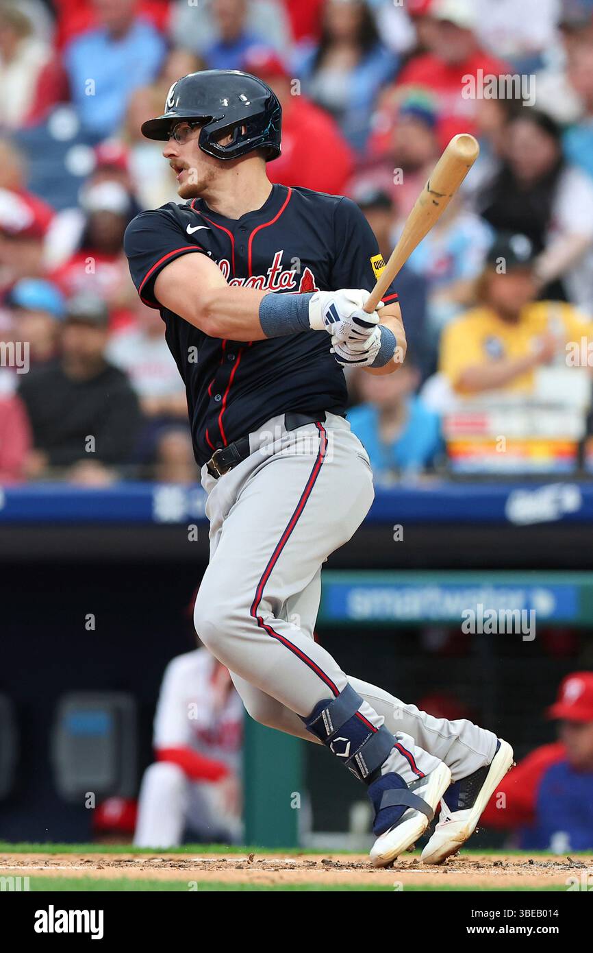 PHILADELPHIA, PA - MAY 27: Sean Murphy #12 of the Atlanta Braves at bat ...