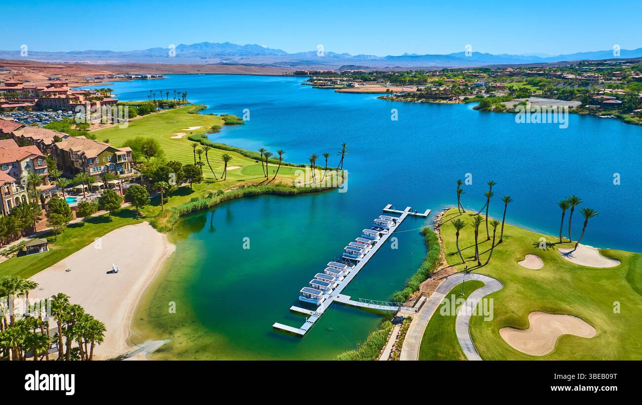 Aerial Luxury Lakefront Golf Course and Resort Homes Fly Over Stock ...