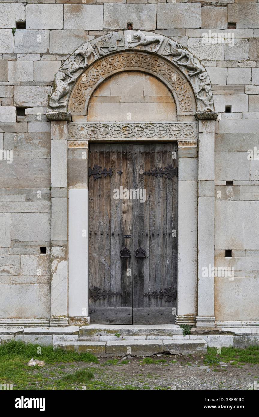 Detail of a door of La Canonica, a Romanesque cathedral from the 12th ...