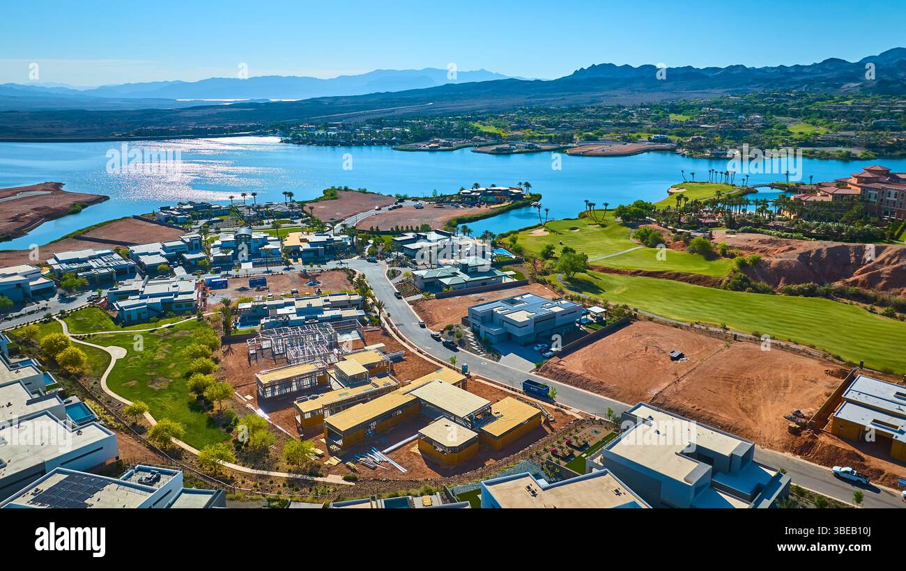 Aerial Luxury Lakeside Homes Golf Course and Waterfront Development ...