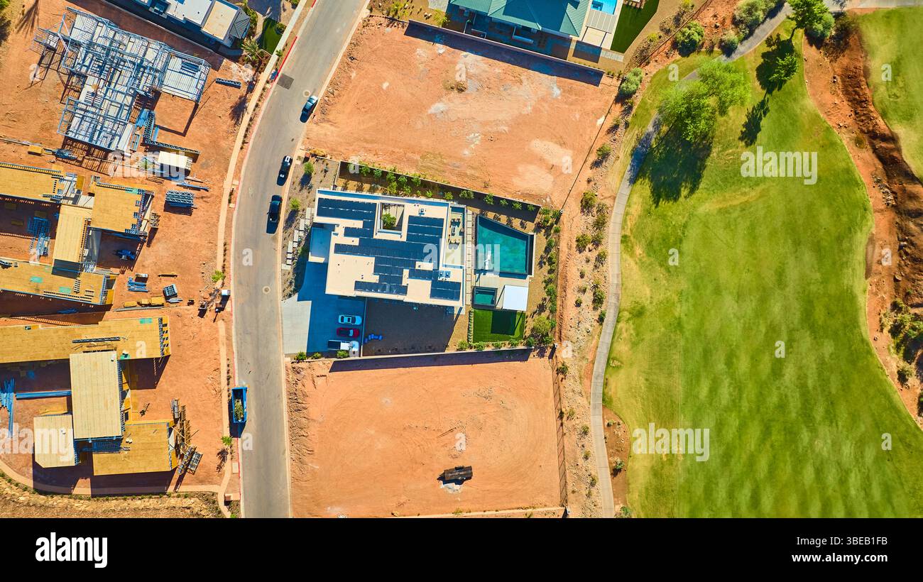 Aerial Modern Home Construction Sites and Golf Course Fly Over Stock ...