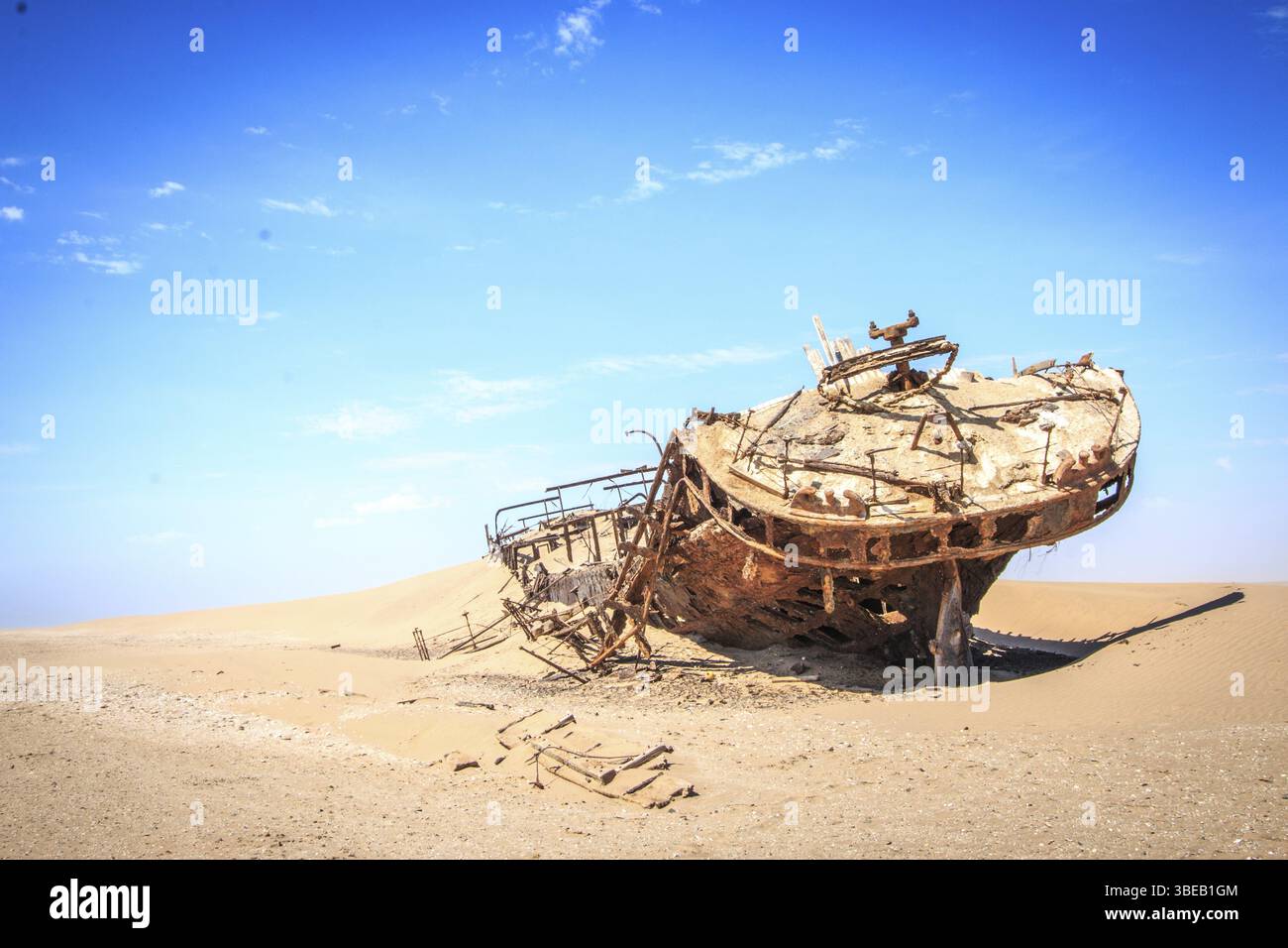 Stranded ship Eduard Bohlen in the Namib desert, Namibia, Africa Stock ...