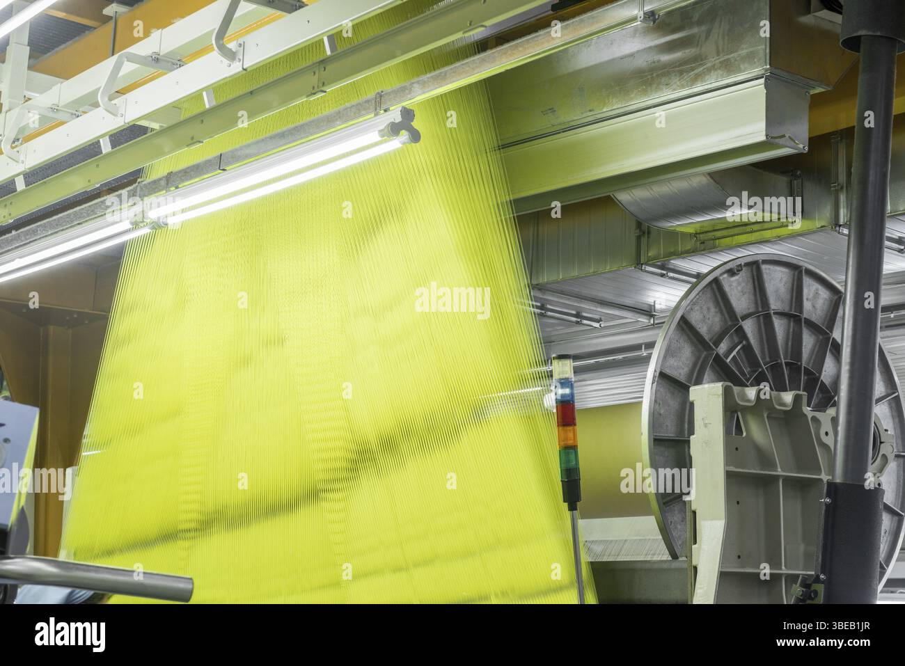 Machinery and equipment in the weaving shop, detailed review. interior ...