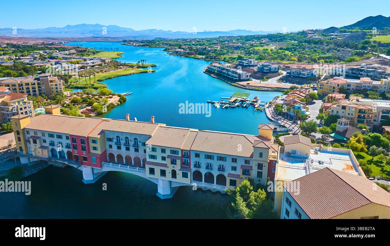 Aerial Waterfront Bridge and Resort Homes Lake Las Vegas Fly Over Stock ...