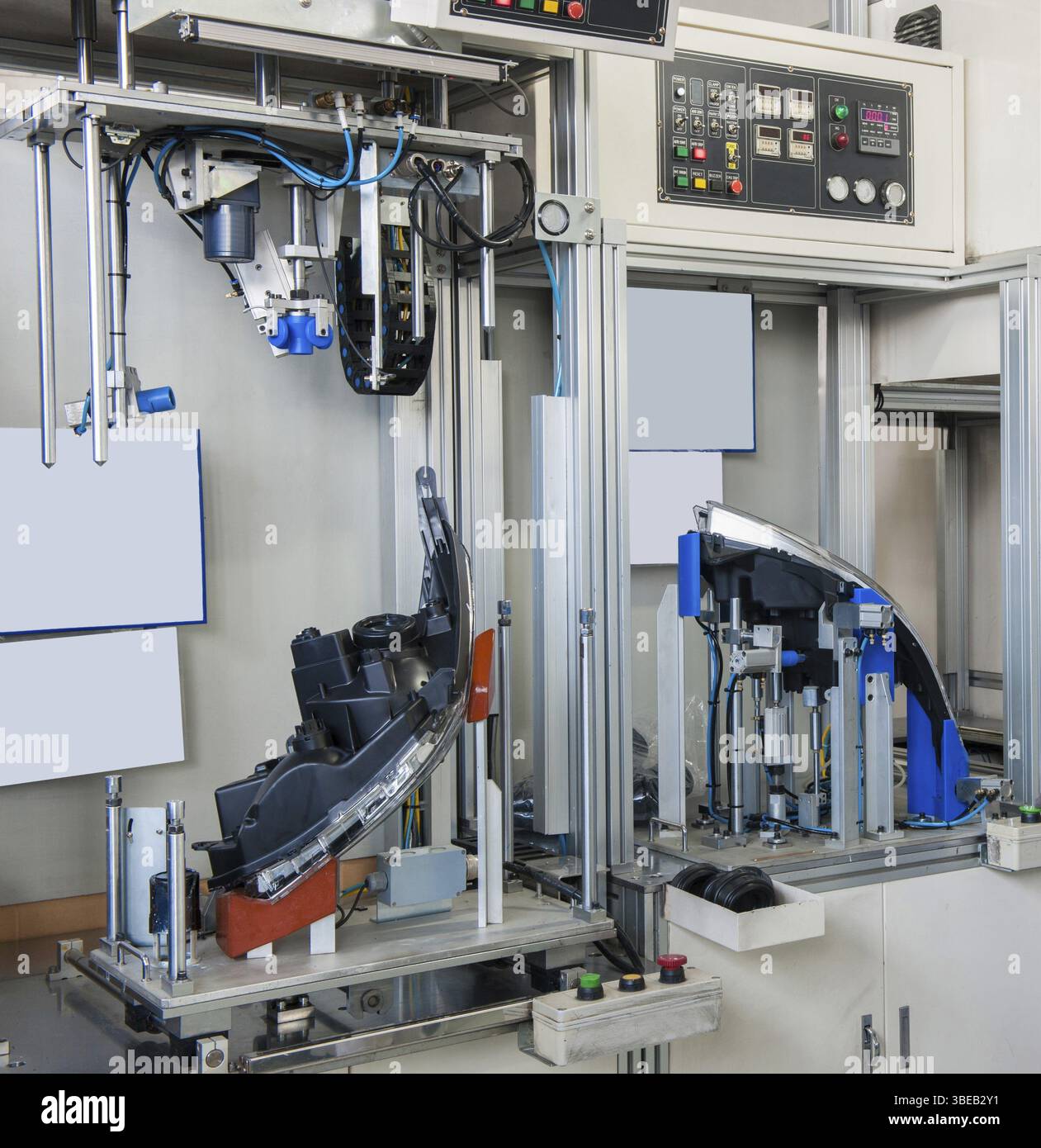 Testing automobile headlights for leaks. factory equipment of quality ...