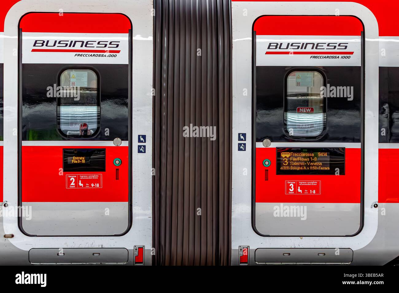 Train doors on a business class carriage on a Trenitalia Frecchiarossa 1000 train ,Florence ...
