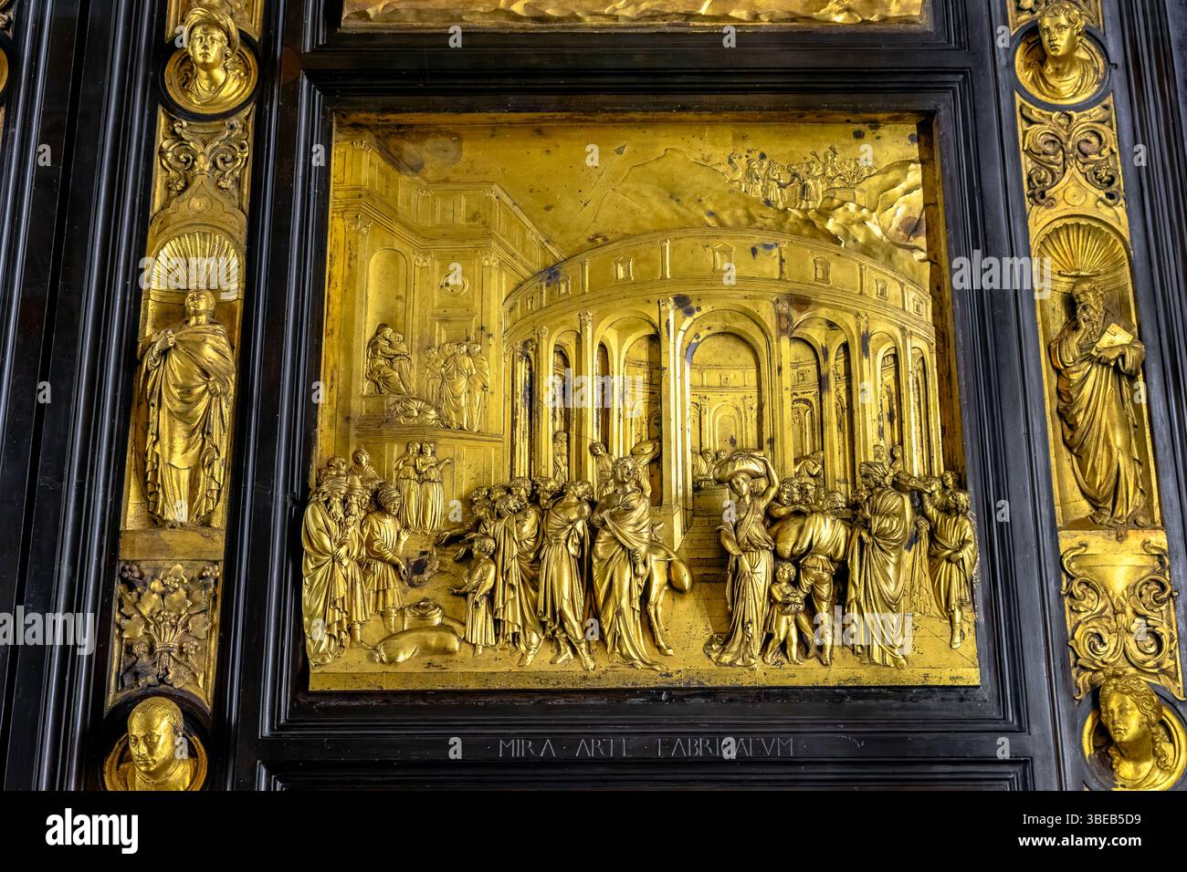 Close up of a panel of The Gates of Paradise, the gilded bronze doors ...