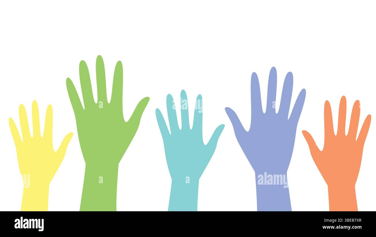 Illustration of colorful hands raised in unity, symbolizing ...
