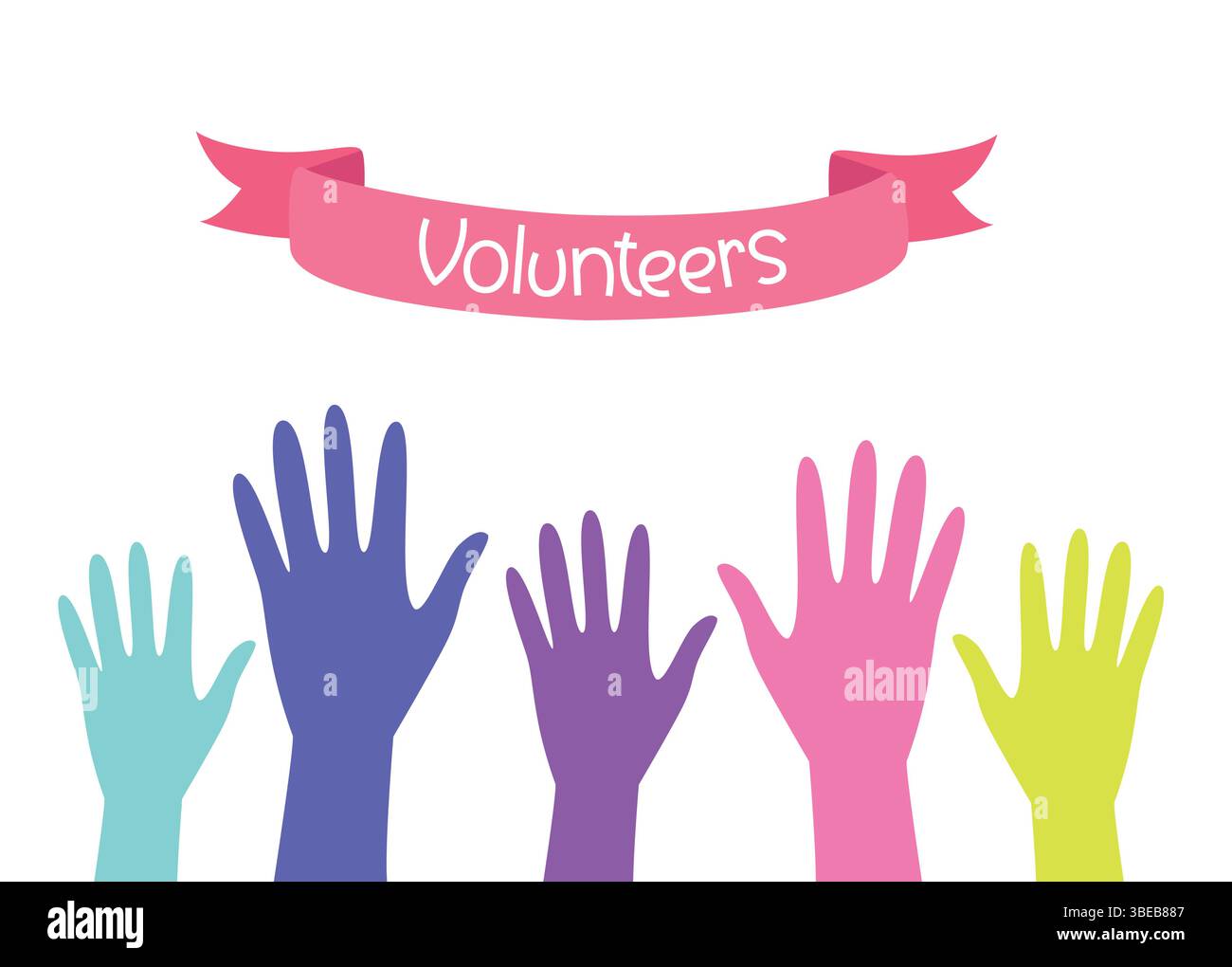 Vibrant image featuring raised hands in various colors and a pink ...